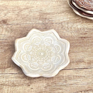Mandala Trinket Ring Dish Bowl, 4” Diameter, White/brown - Etsy