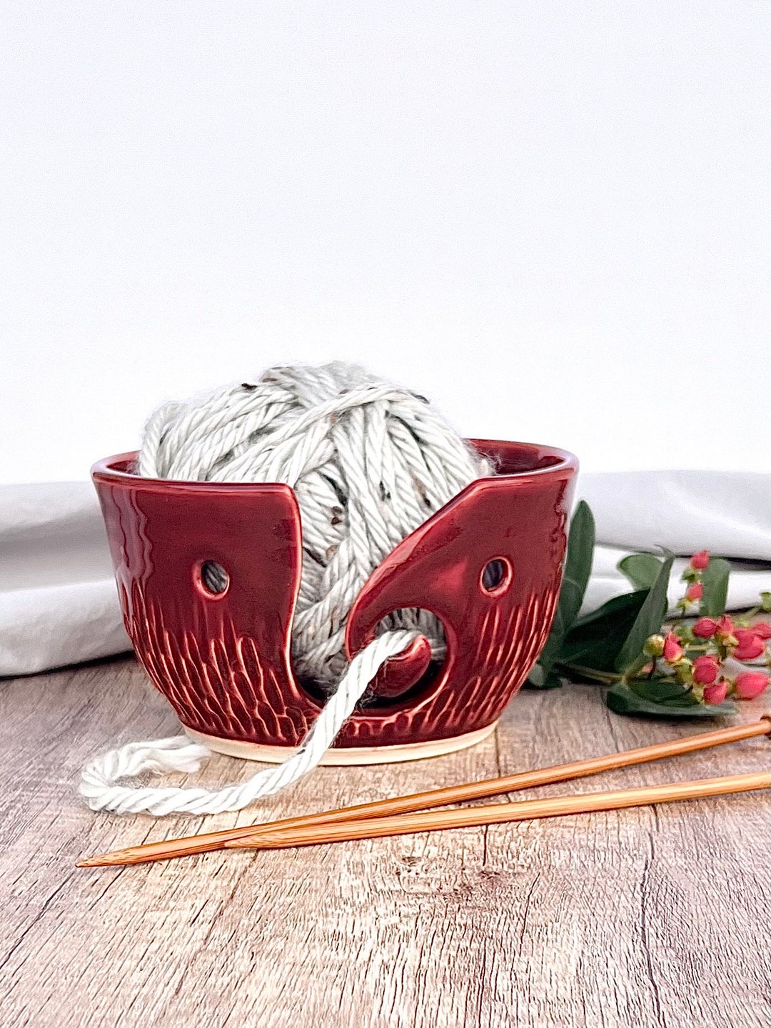 Wheel Thrown, Hand Carved Ceramic Stoneware Pottery Yarn Bowl, Weighted ...