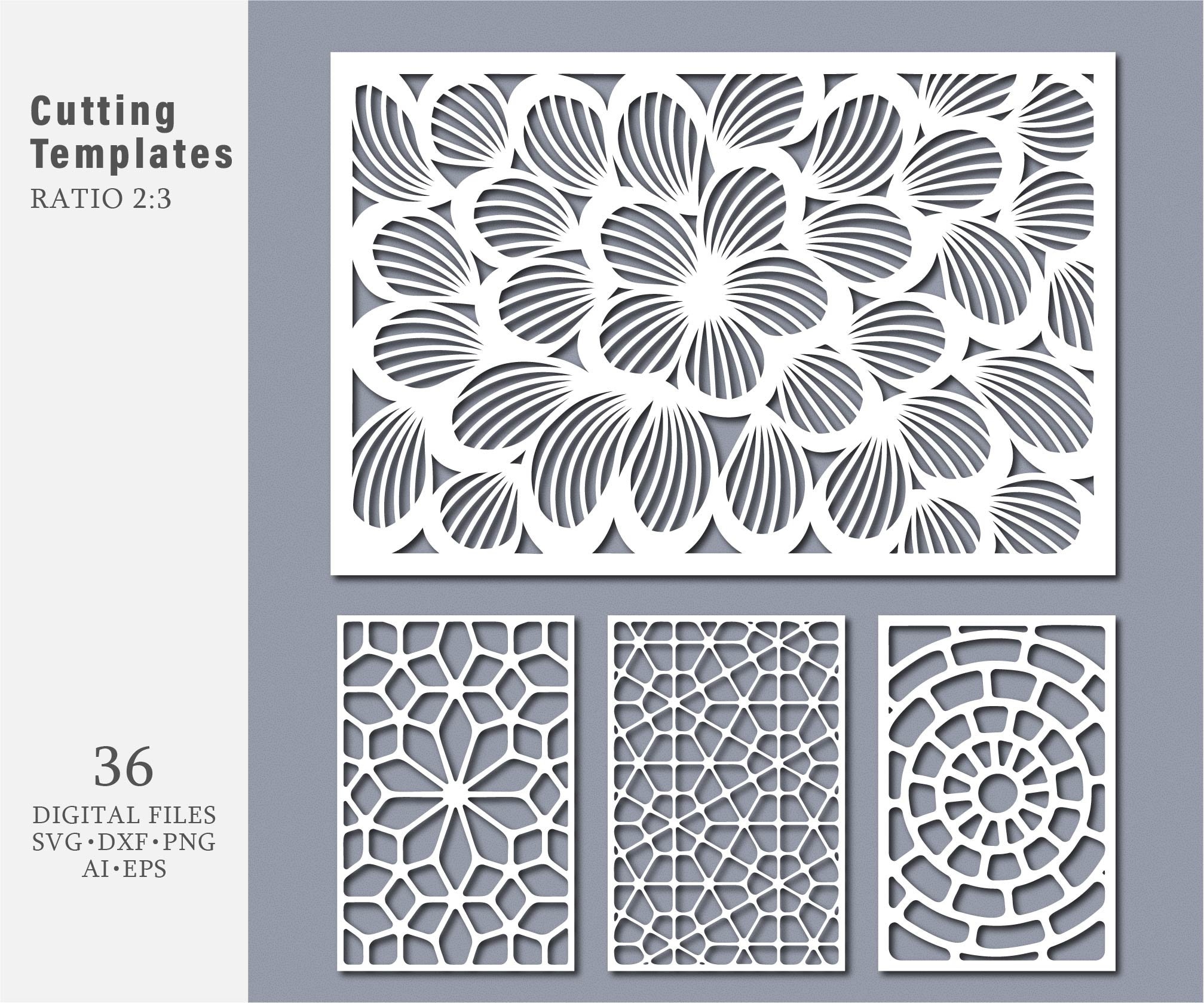 36 SVG DXF Eps Png Bundle Cut Template Modern Decorative Digital Panel ...