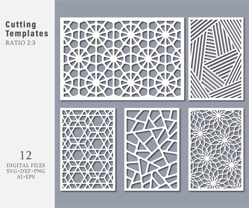 12 SVG DXF Eps Png Bundle Cut Template Modern Decorative Digital Panel ...