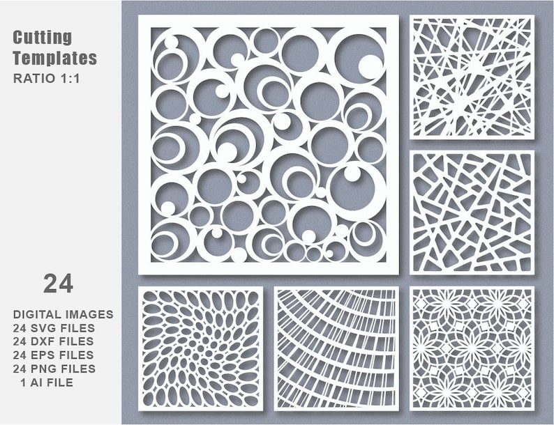 24 SVG DXF Eps Png Bundle Cut Template Modern Decorative Digital Panel ...