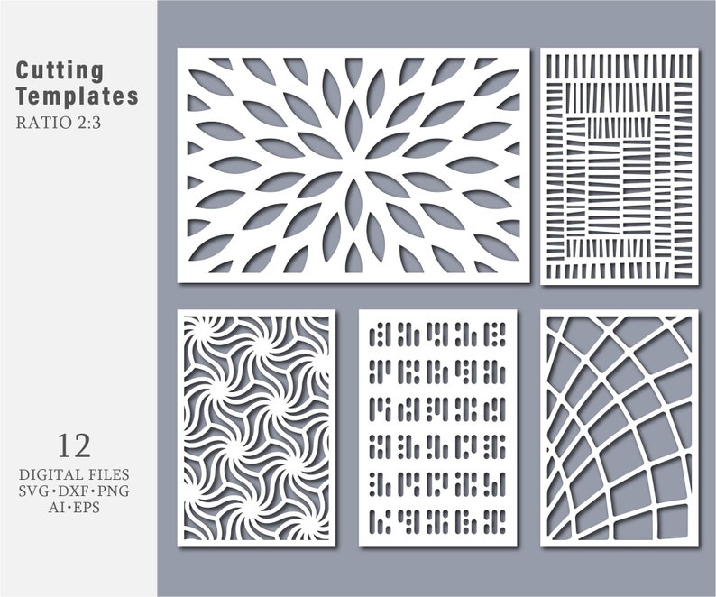 12 SVG DXF Eps Png Bundle Cut Template Modern Decorative Digital Panel ...