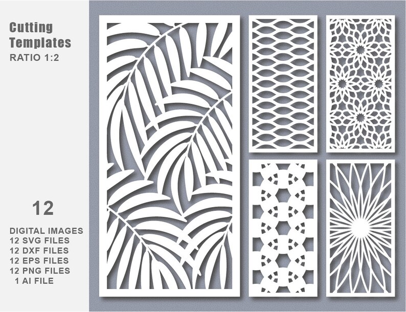12 SVG DXF Eps Png Bundle Cut Template Modern Decorative Digital Panel ...