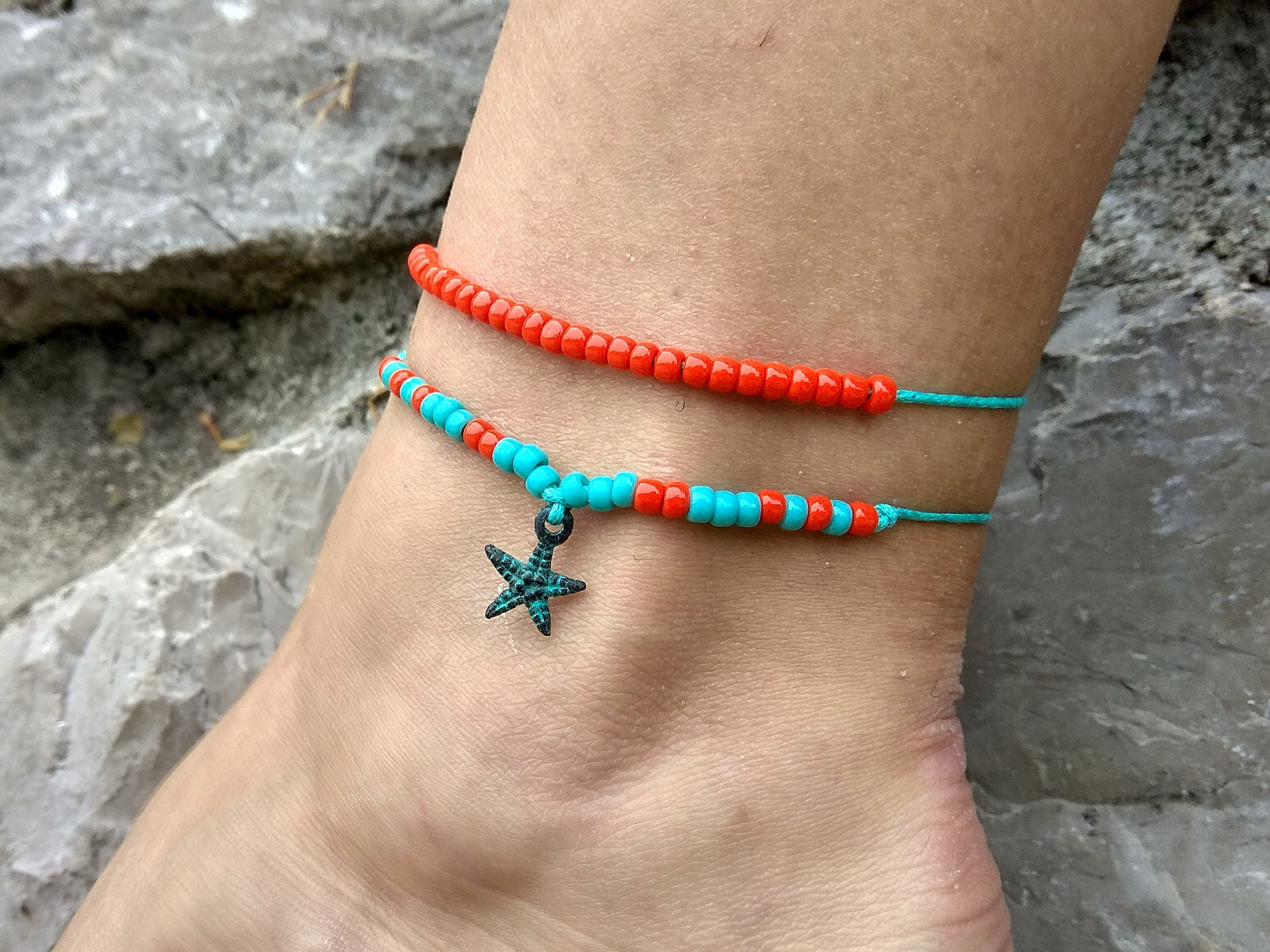 Set of 2 Anklets Starfish Anklet Layered Beaded Anklet - Etsy