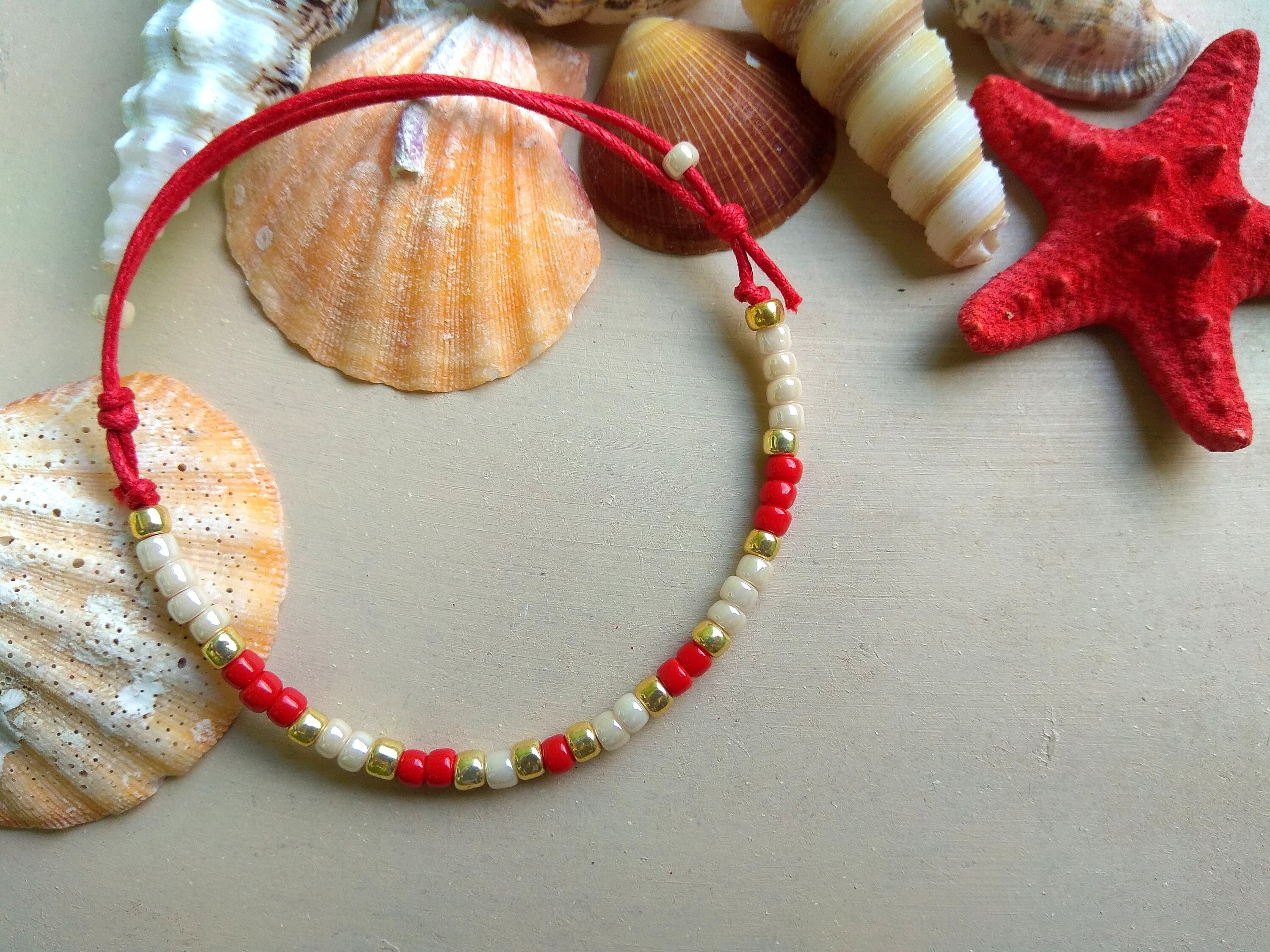 Waterproof Bracelet Anklet Adjustable Elegant Bead Gold Red Beige Beach ...