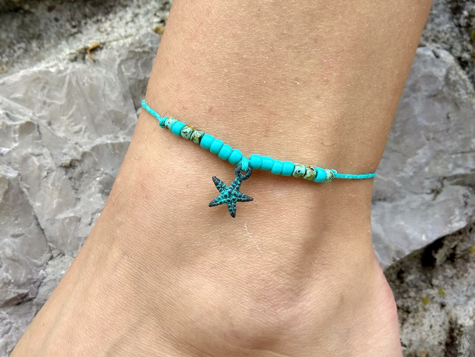 Starfish Ankle Bracelet Waterproof Anklet Beach Jewelry Beaded Anklet ...