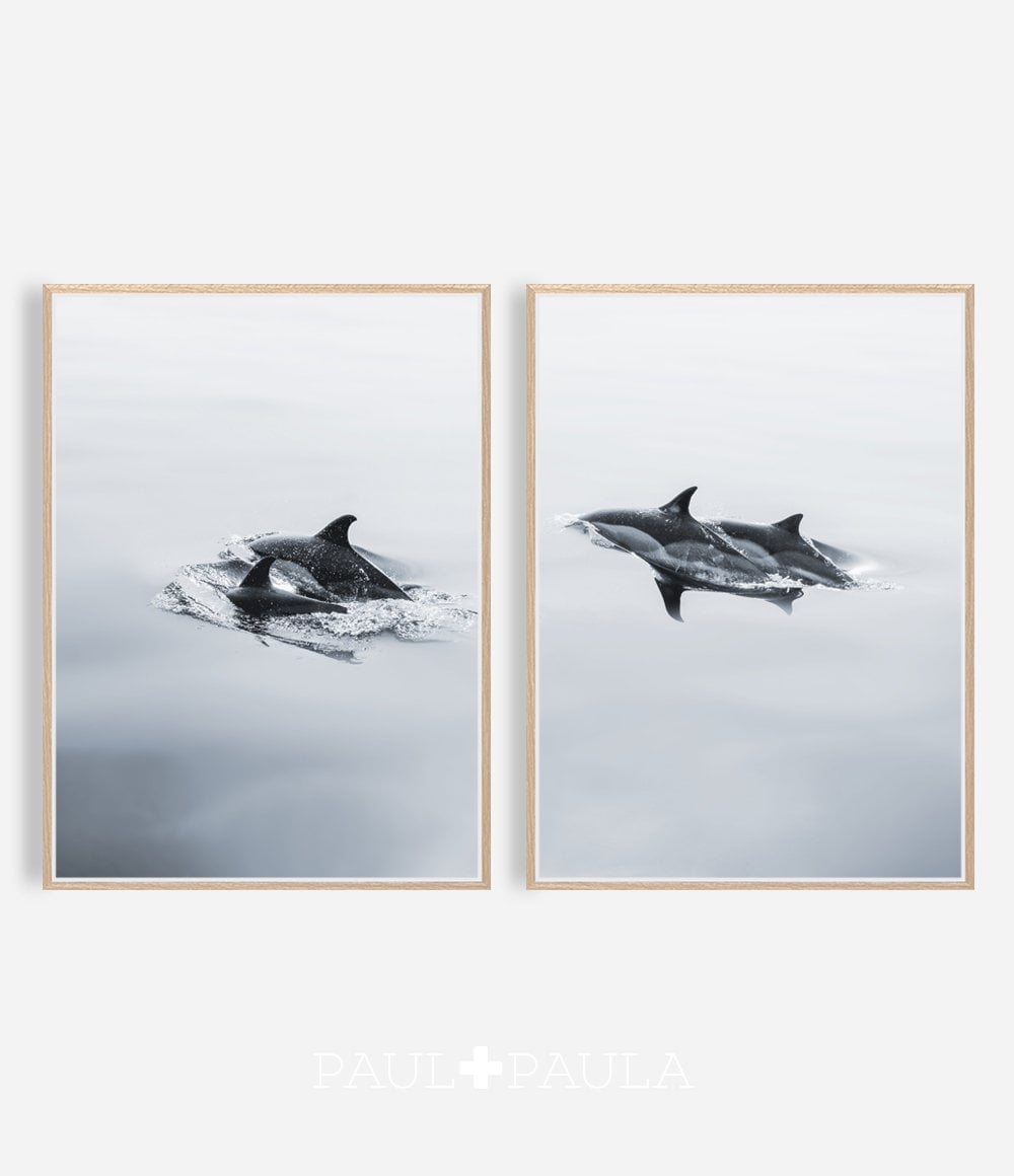 Dolphins Wall Art, Dolphins Print Set of 2, Dolphin Mommy and Baby ...