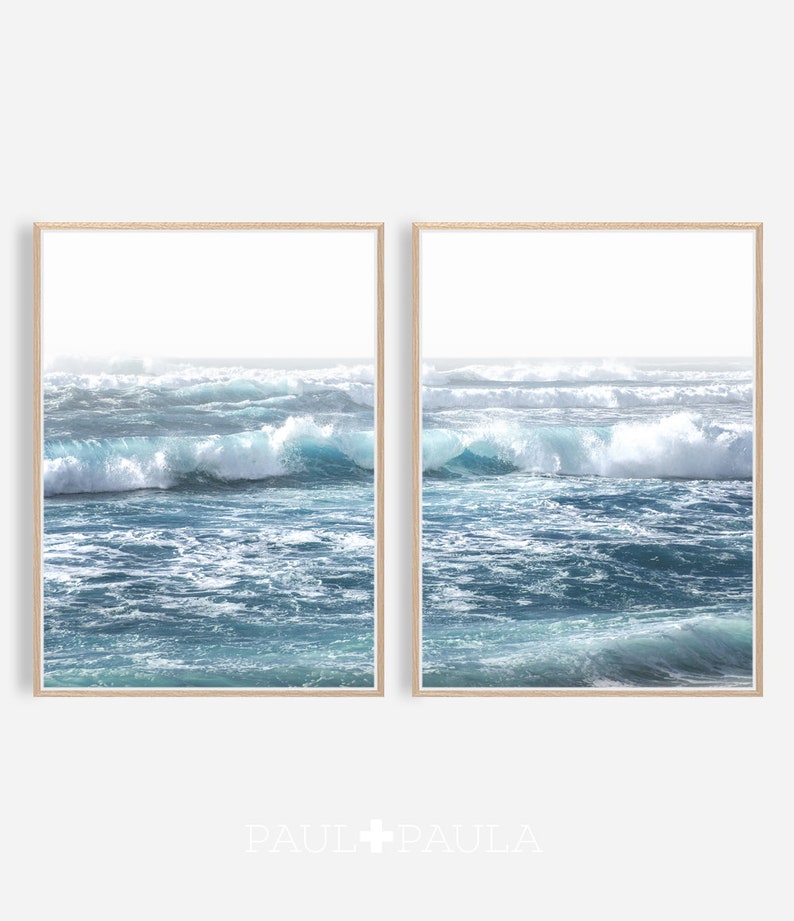 Ocean Art Prints, Ocean Waves Print, Set of 2, Coastal Wall Art, Sea ...