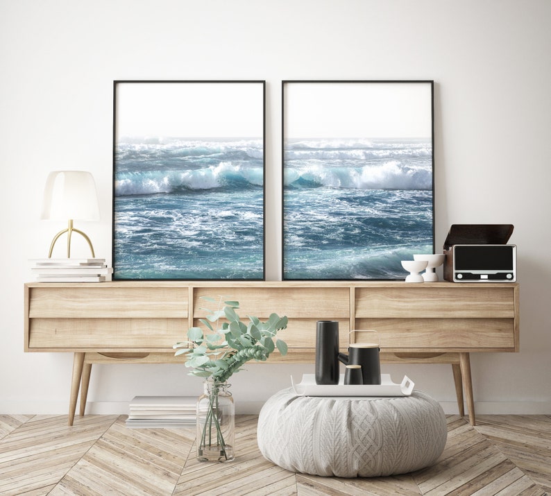 Ocean Art Prints, Ocean Waves Print, Set of 2, Coastal Wall Art, Sea ...