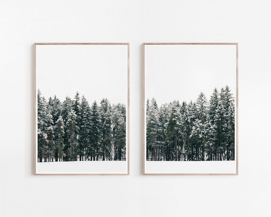 Snowy Pine Trees, Print Set of 2, Winter Forest Photography, 2 Piece ...