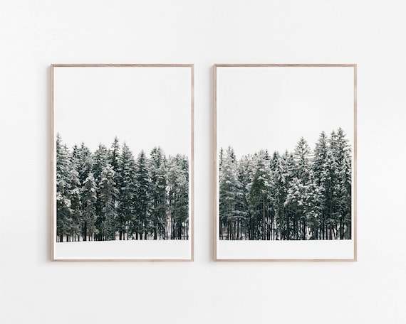 Snowy Pine Trees Print Set of 2 Winter Forest Photography 2 | Etsy