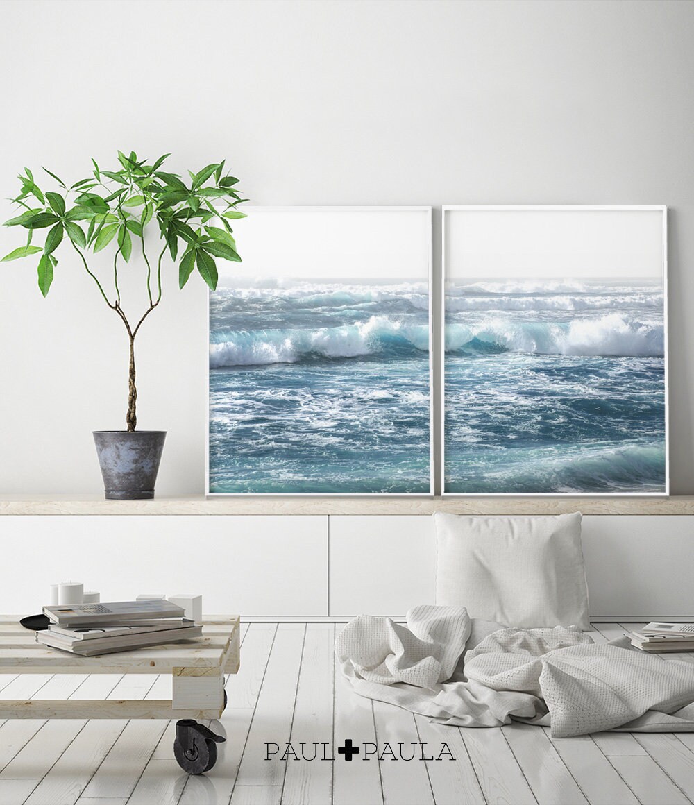 Ocean Art Prints, Ocean Waves Print, Set of 2, Coastal Wall Art, Sea ...