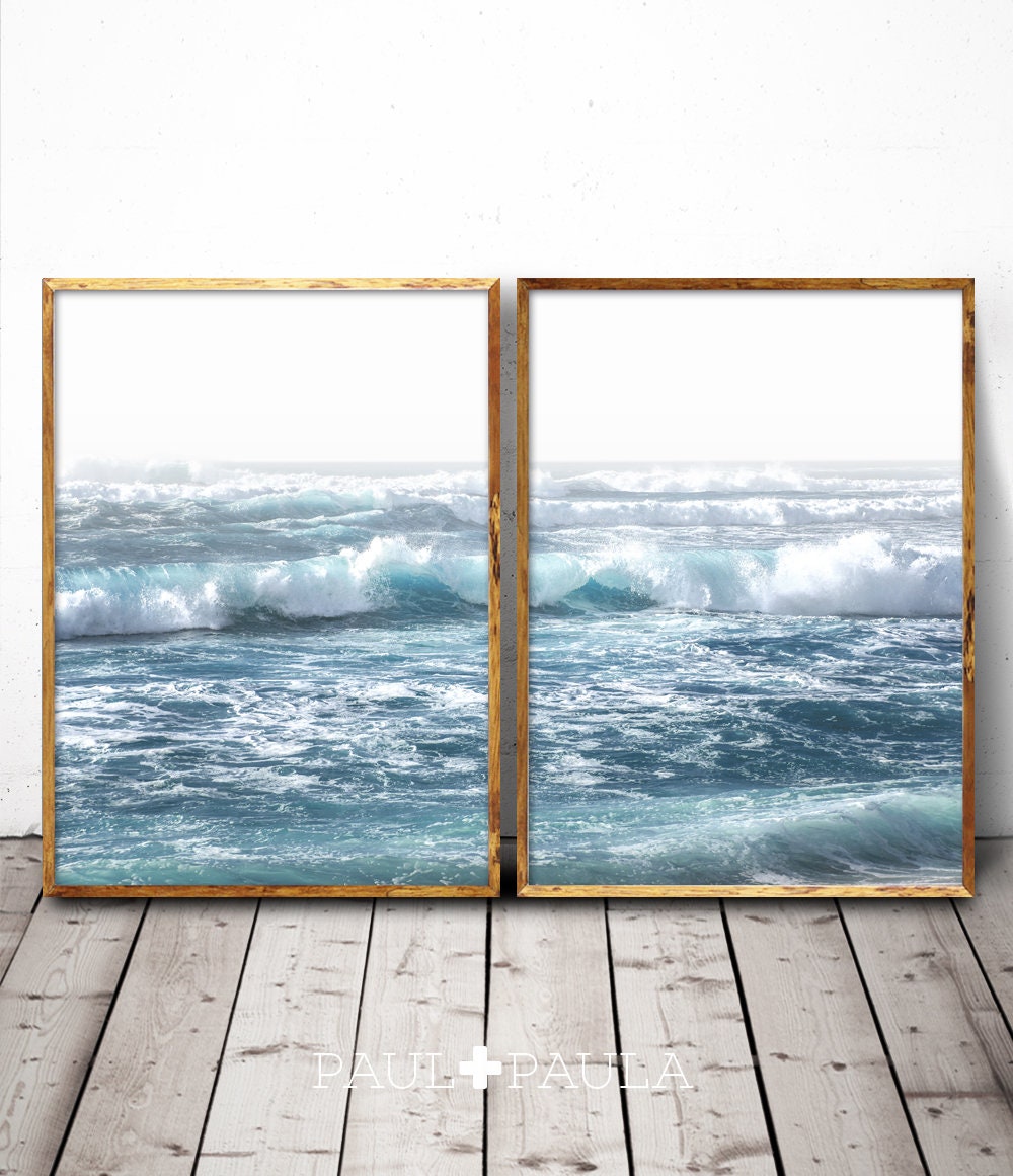 Ocean Art Prints Ocean Waves Print Set of 2 Coastal Wall | Etsy