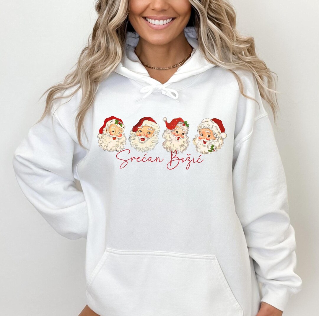 Santa Faces SREĆAN Božić Hoodie, Serbian Christmas Sweatshirt, Srbija ...