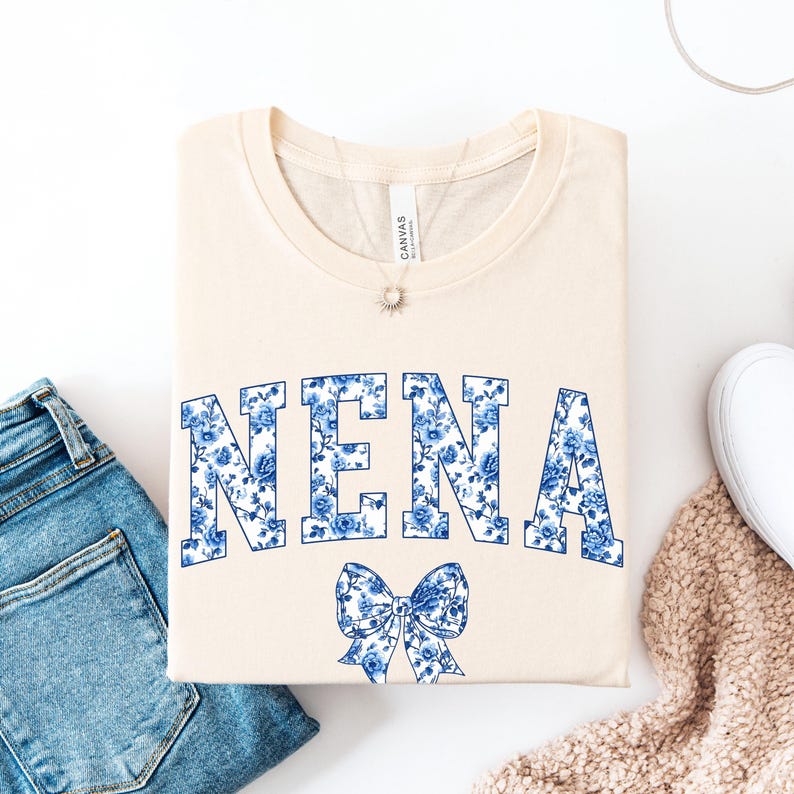 Blue Toile NENA Shirt, Floral Balkan Grandma Tee, Bosnian Grandmother ...