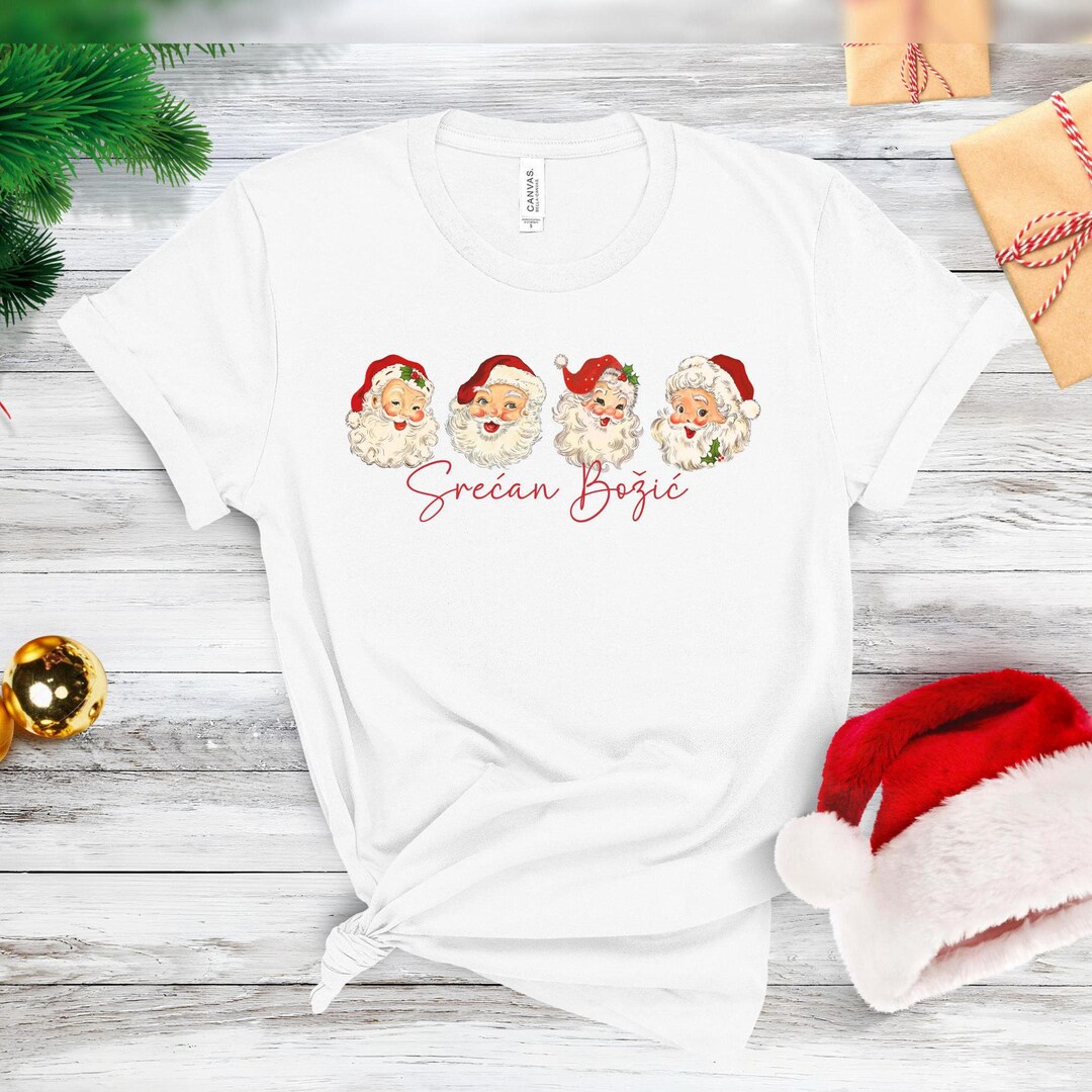 Santa Faces SREĆAN Božić Shirt, Women's Srbija Božićna Majica Poklon ...