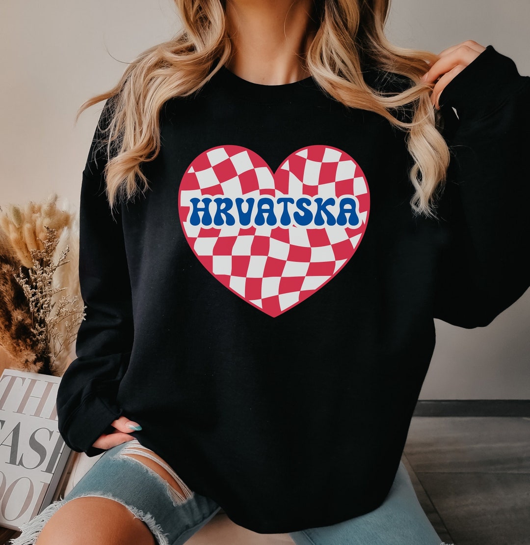 Hrvatska Srce Dzemper, Croatia Checkered Heart Sweatshirt Festival ...