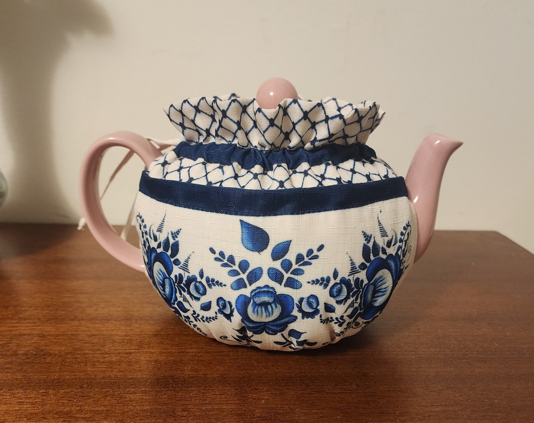 Blue Flowers Ornament Tea Cosy, Fitted, Handmade, Country Style Tea ...