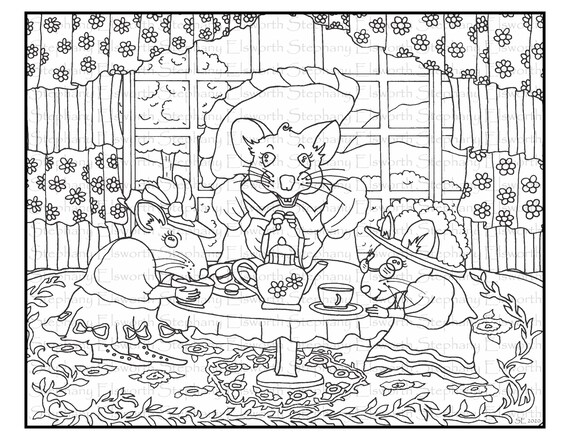 Mouse Tea Party 8 1/2 x 11 Printable Instant Download Coloring | Etsy