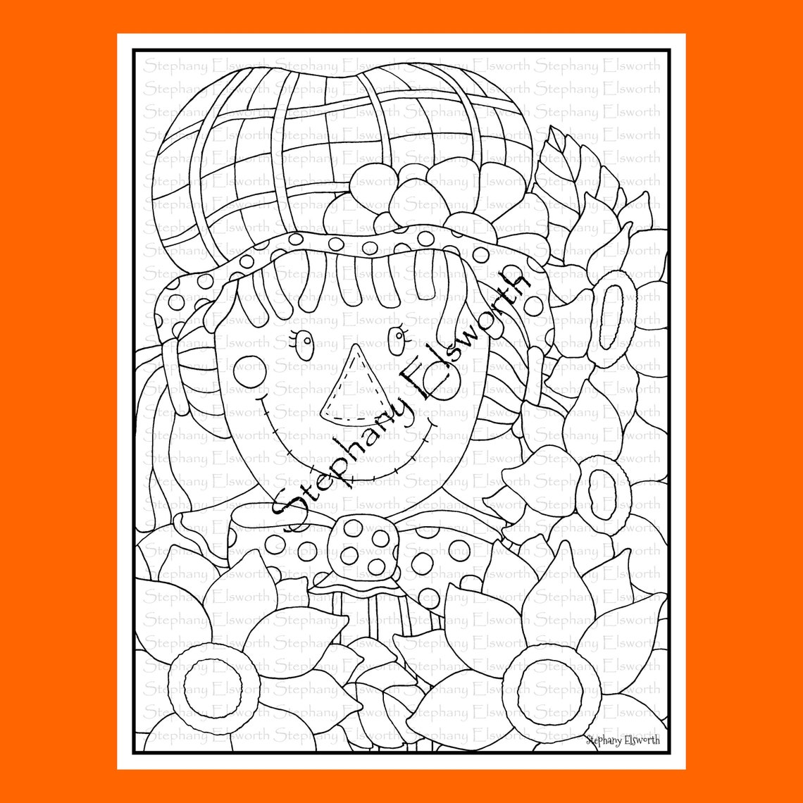 Scarecrow and Sunflowers 8 1/2 X 11 Printable Instant Download Coloring ...