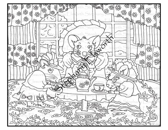 Mouse Tea Party 8 1/2 X 11 Printable Instant Download Coloring | Etsy