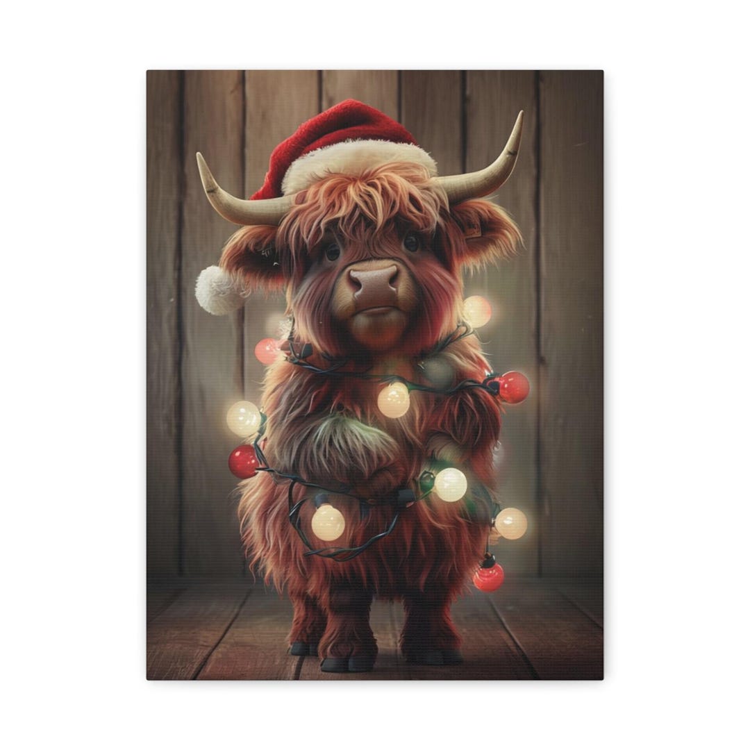Highland Christmas Cow Canvas 12 X 16 Holiday Decor - Etsy