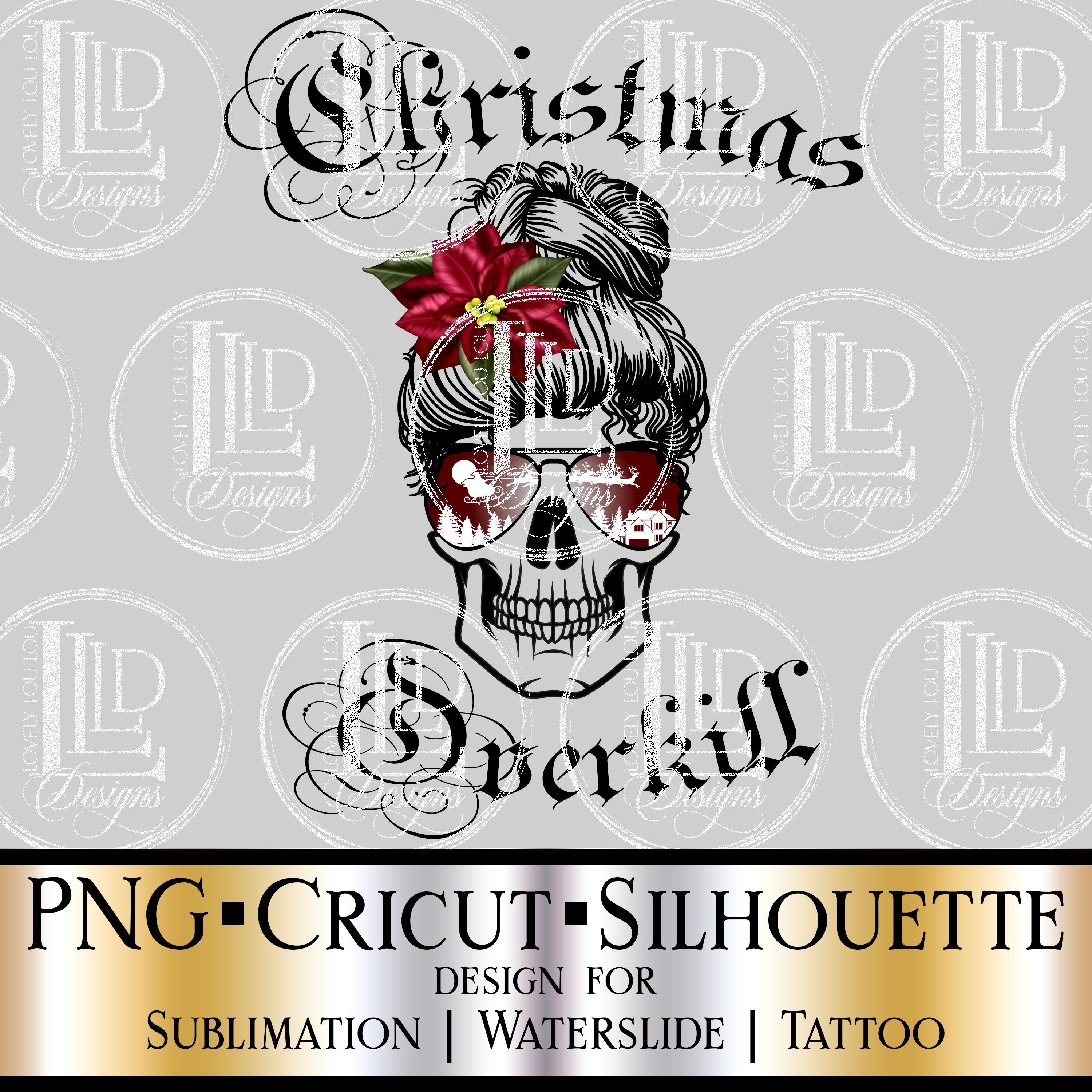 Christmas Overkill Messy Bun Skull Instant Download Santa | Etsy