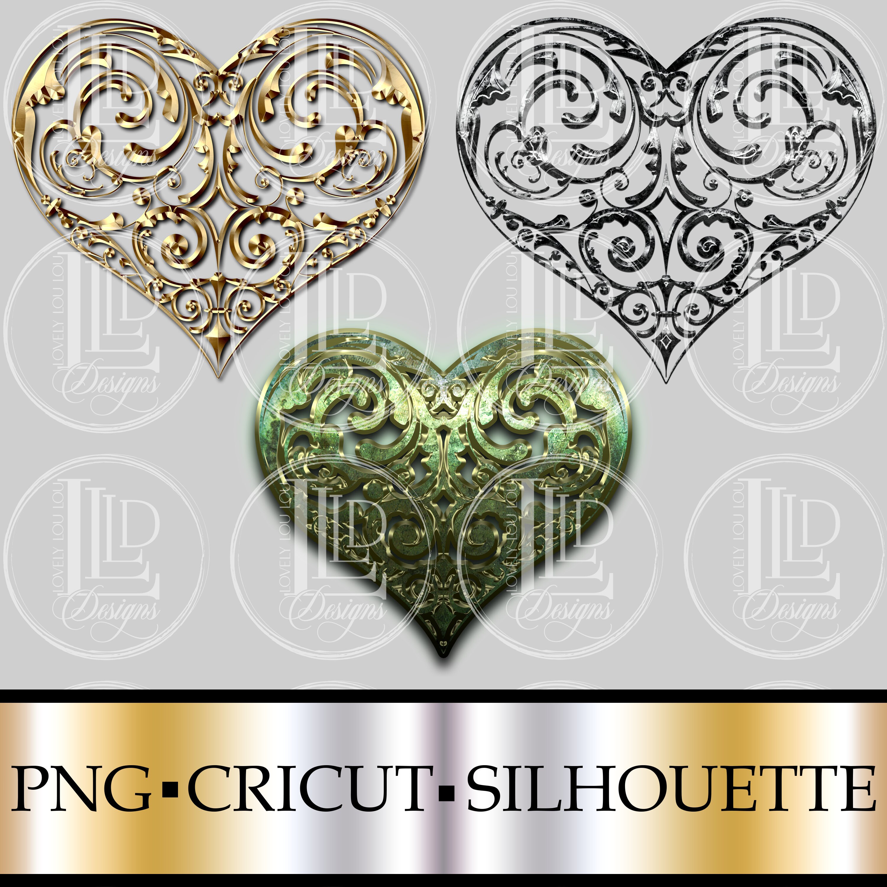 Baroque Heart Set PNG Digital Steampunk Cricut Silhouette - Etsy