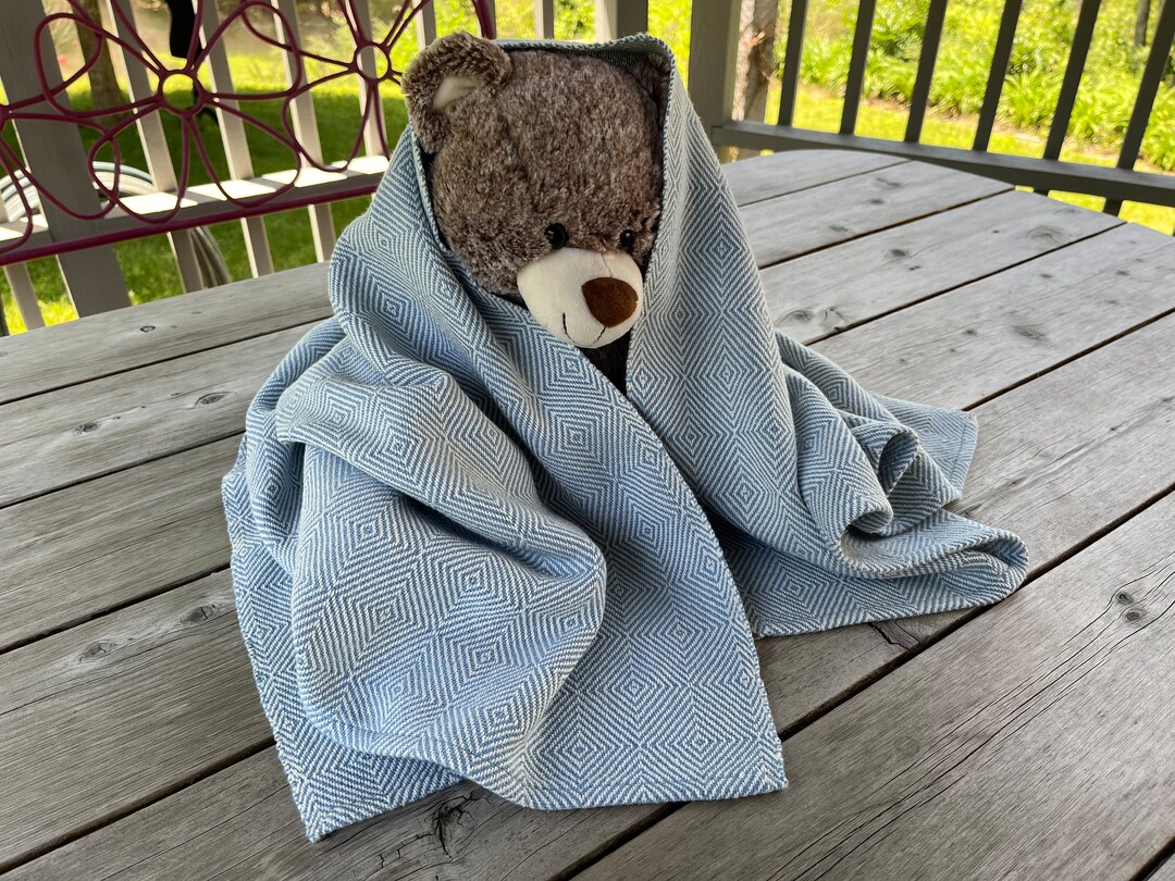 Light Blue and Natural Baby Blanket in Goose Eye Twill Lightweight ...