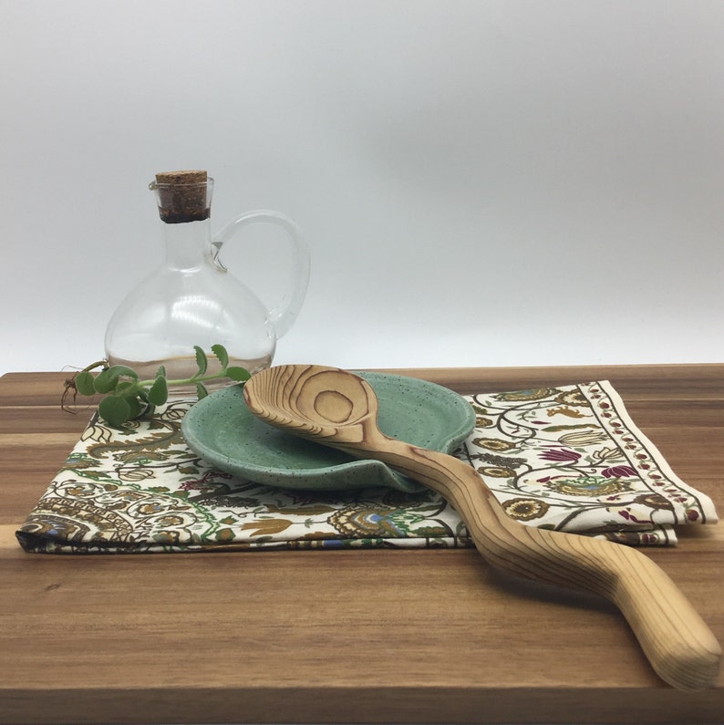 Spoon Rest Ladle Rest White/blue/green Glaze Speckled Clay | Etsy