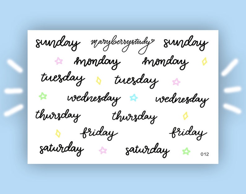 Days of the Week Sticker Sheet Cursive for Bullet | Etsy