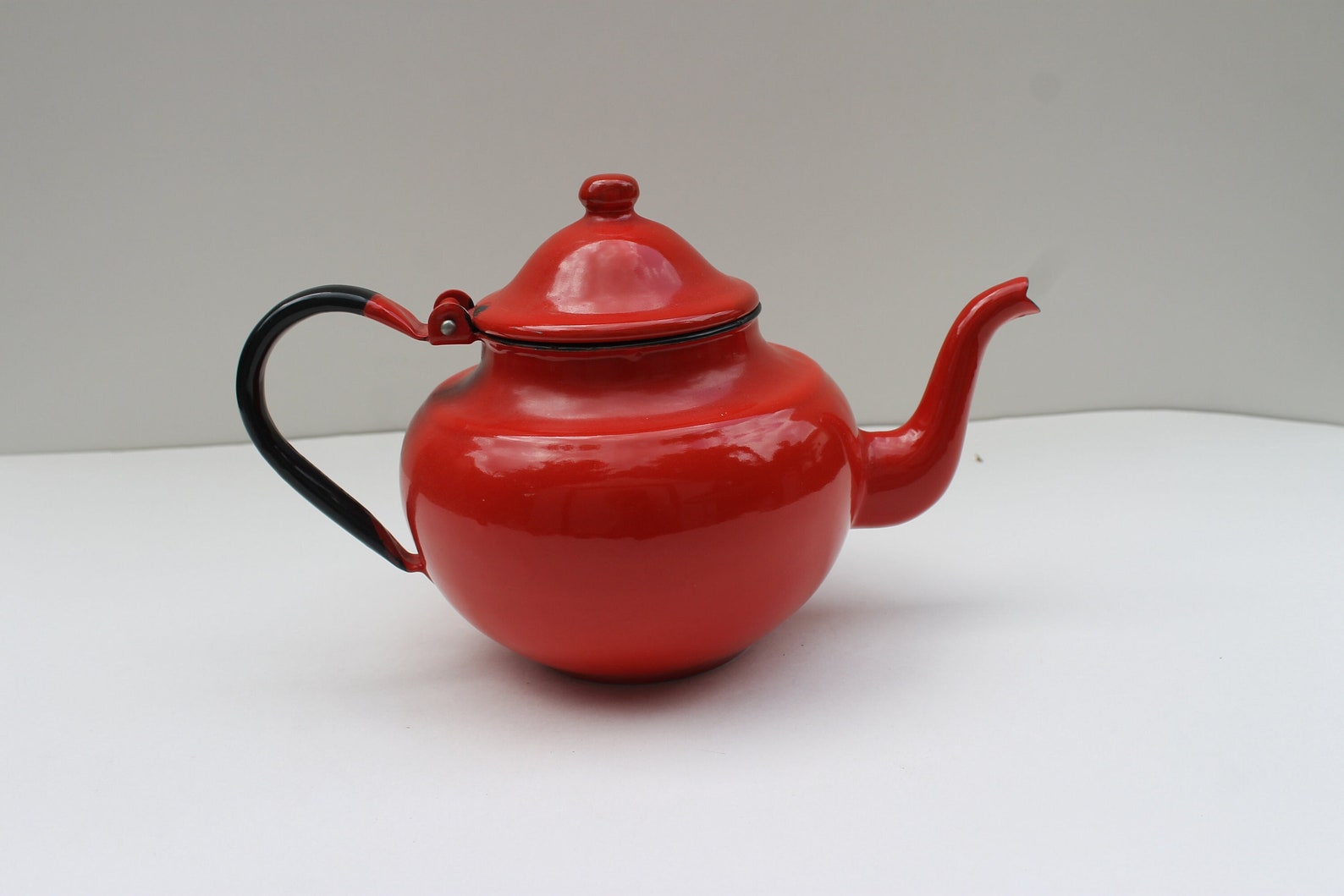 Enamel Tea Kettle Vintage Red Kitchen/ Retro Home Decor / Mid Century ...