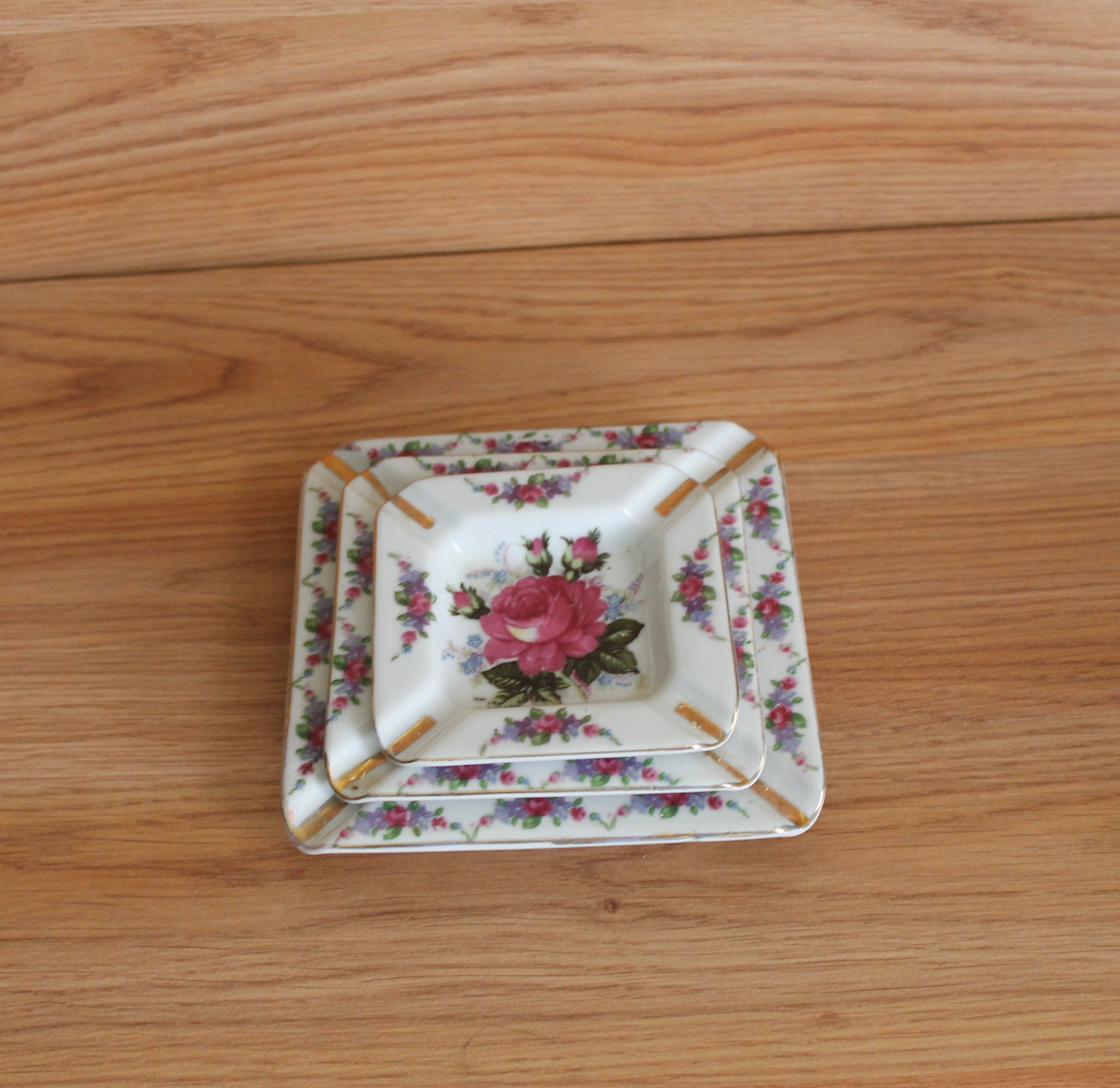 Set of 3 Shabby Chic Rose Pattern Nesting Shtrays - Etsy