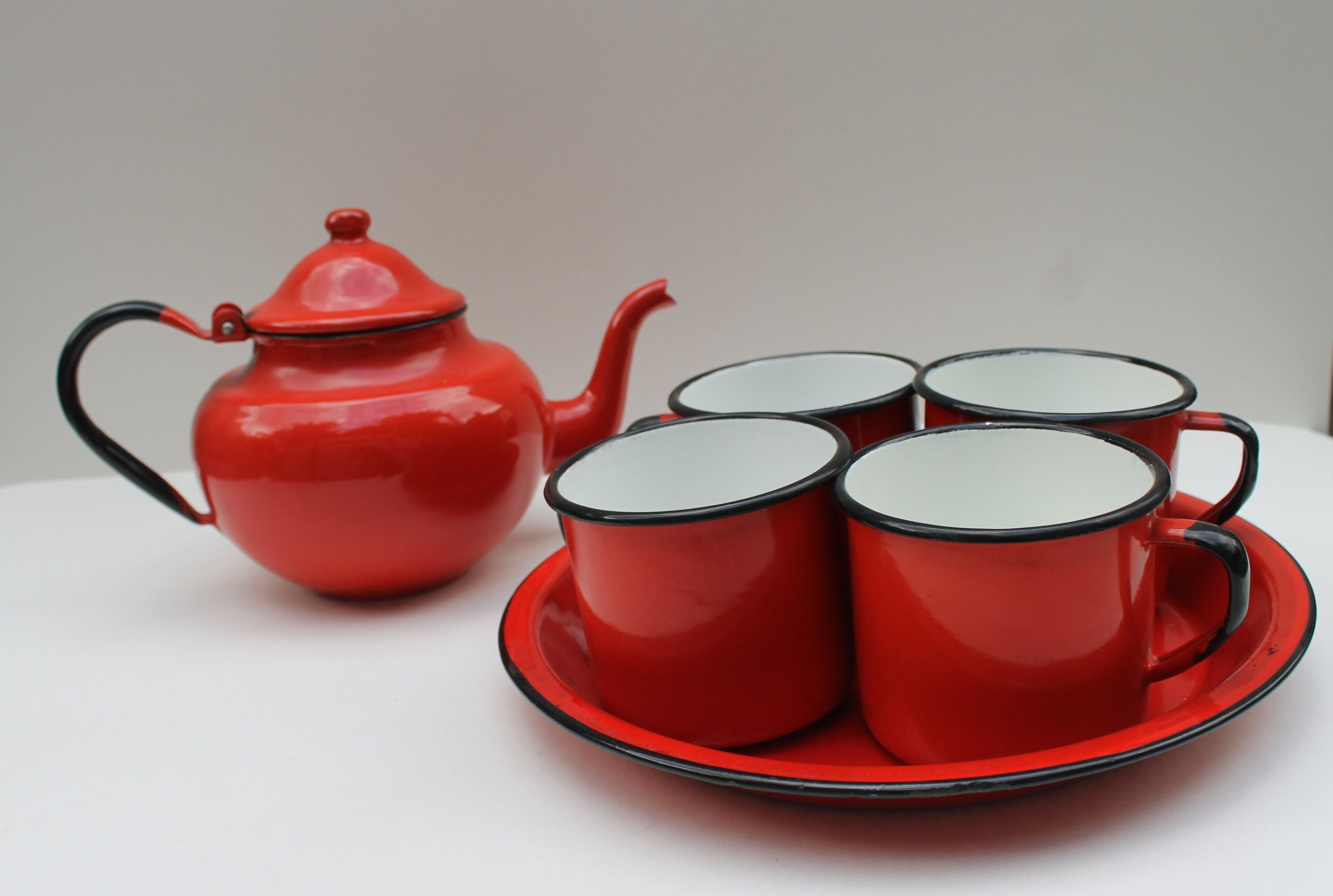 Enamel Tea Cup Coffee Cup Vintage Red Kitchen/ Retro Home - Etsy