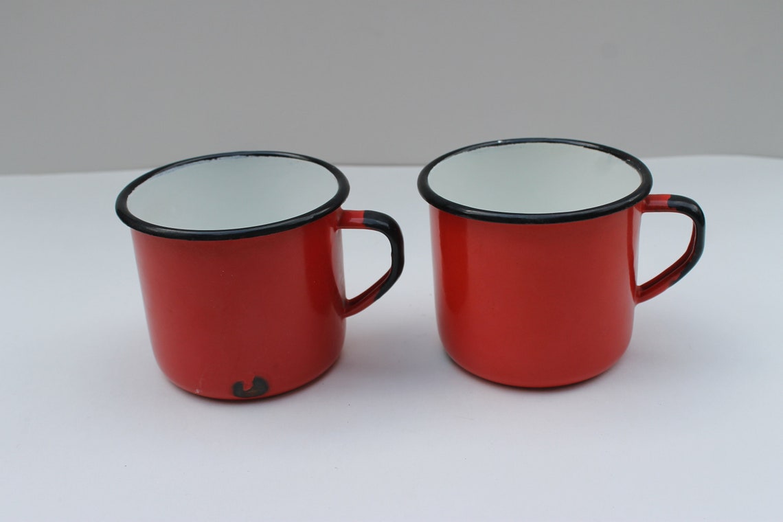 Enamel Tea Cup Coffee Cup Vintage Red Kitchen/ Retro Home - Etsy