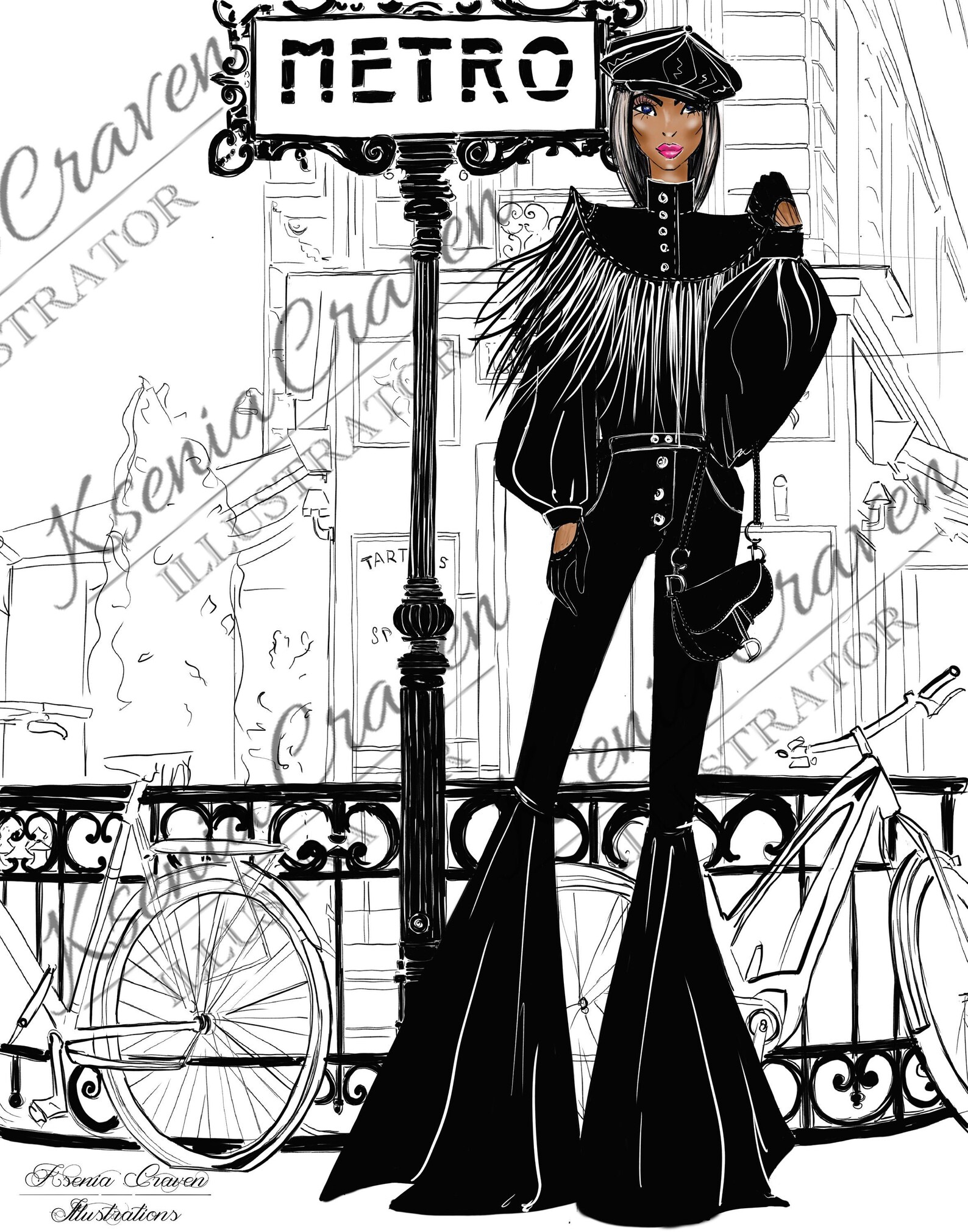 Digital Art France Paris Metro Lady Fashion Illustration, Instant ...