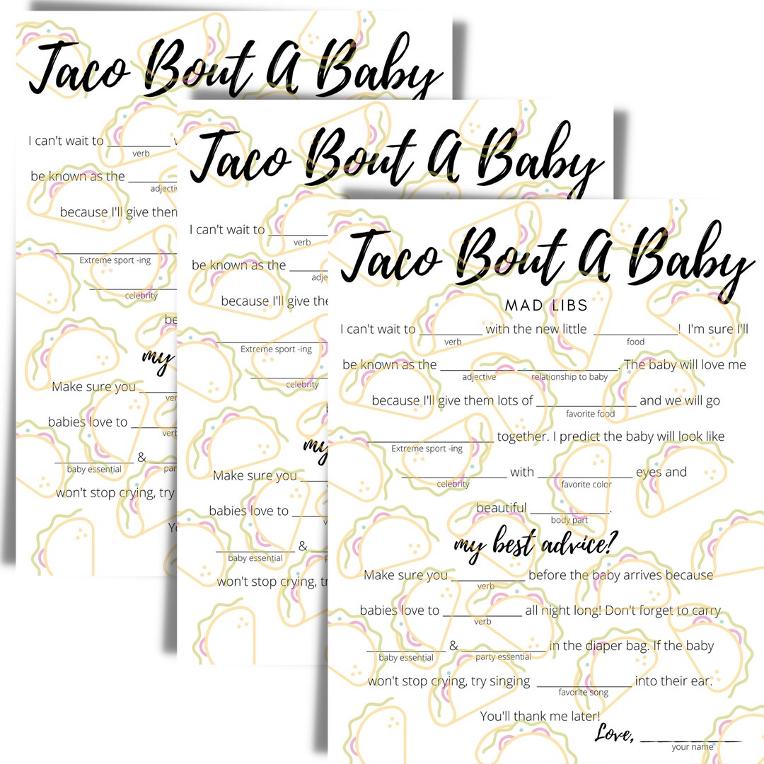 Taco Bout A Baby! Mad Libs Game for Baby Shower - Fiesta, Taco Theme - Etsy