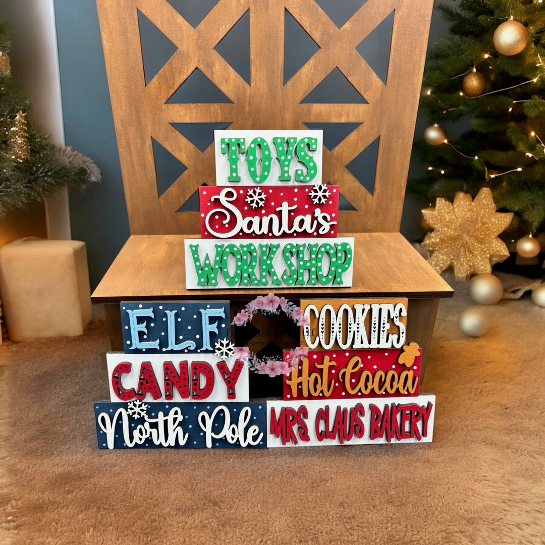 Christmas Word Stackers, Holiday Word Stackers, Office Christmas Decor, Handmade Decor, Hand ...