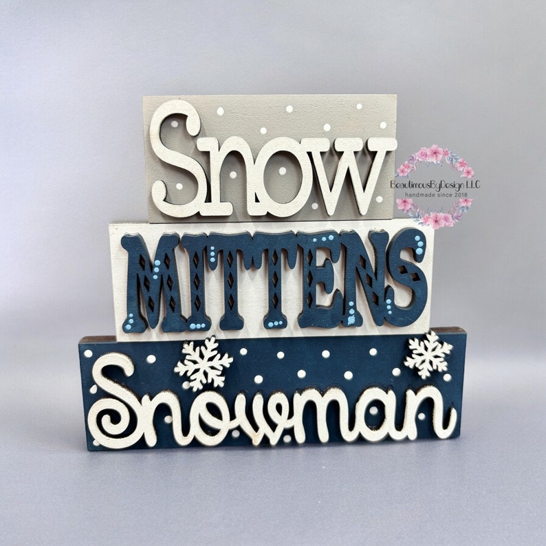 Winter Word Stackers, Office Winter Decor, Handmade Decor, Hand Painted ...