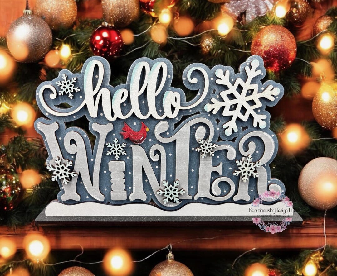 Hello Winter Shelf Sitter, Winter Decor, Snowflake Decor, Winter Mantle ...
