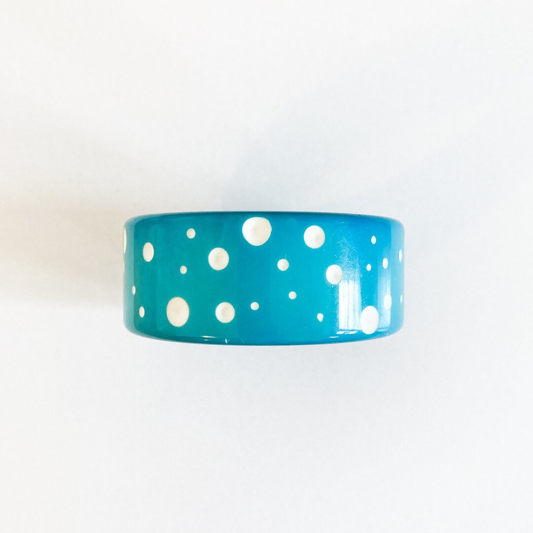 80s Turquoise and White Polka Dot Carved Resin Wide Bangle - Etsy