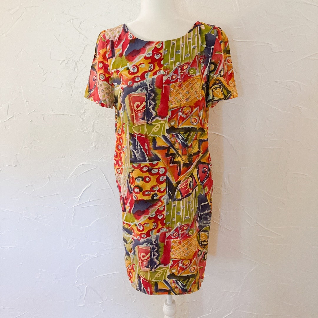 80s Albert Nipon Abstract Expressionist Dress | Small - Etsy