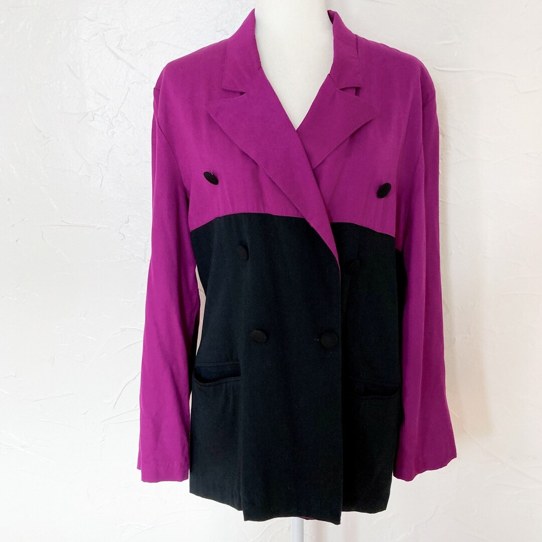 80s Colorblock Fuchsia and Black Rayon Blazer | Medium/large - Etsy