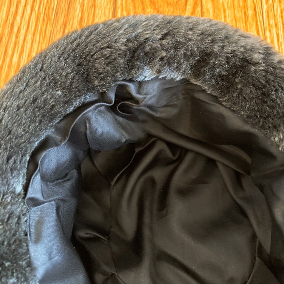 80s Black and Gray Faux Fur Folded Cuff Hat | One Size - Gem