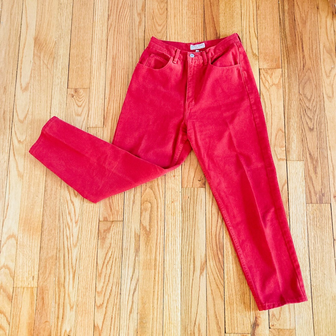 80s Guess Jeans Red Cotton Denim High Rise Straight Leg Jeans | 27 ...