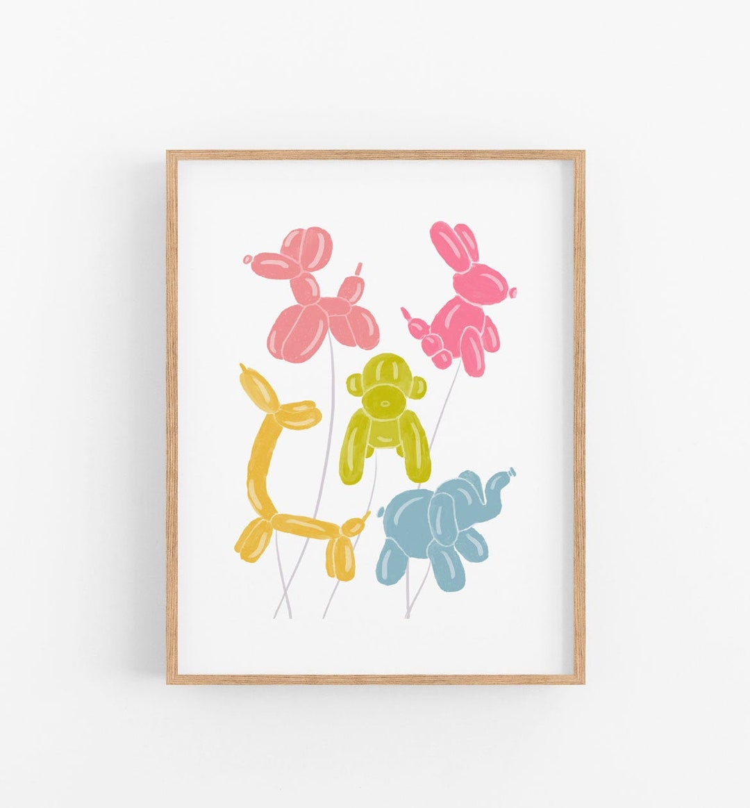Animal Balloons Art Print Illustration, Animal Illustration, Art Poster ...