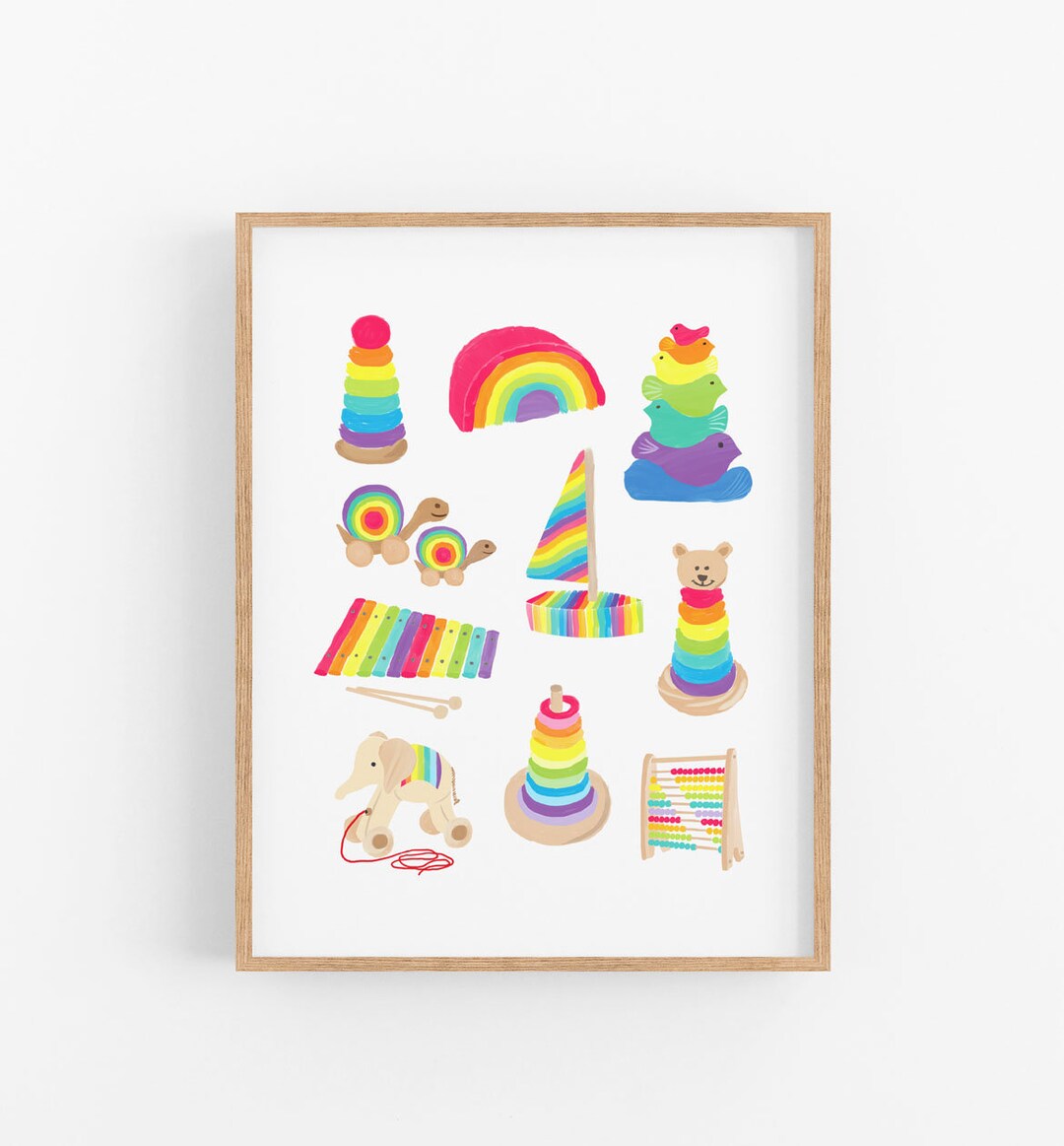 Rainbow Wooden Toys Art Print, Playroom Decor - Etsy