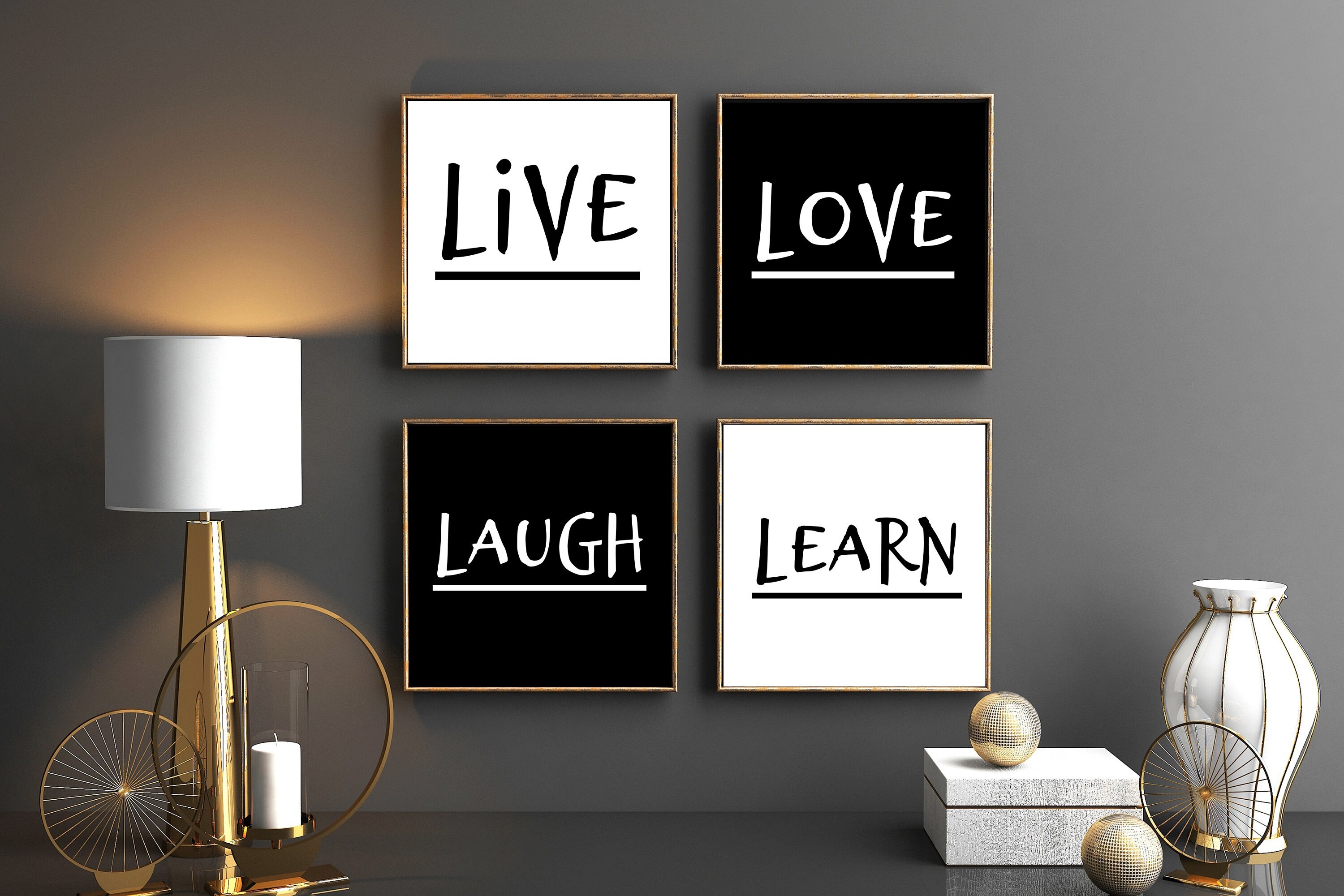 Black and White Typography Set of 4 Prints 4 Piece Print Set | Etsy