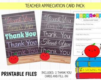 PRINTABLE Teacher Thank You Card, End of Year Teacher Appreciation ...