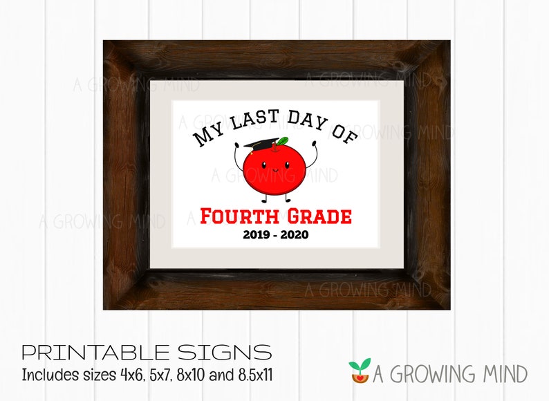 First Day of FOURTH GRADE Sign, Last Day of School Poster, 4th Grade ...